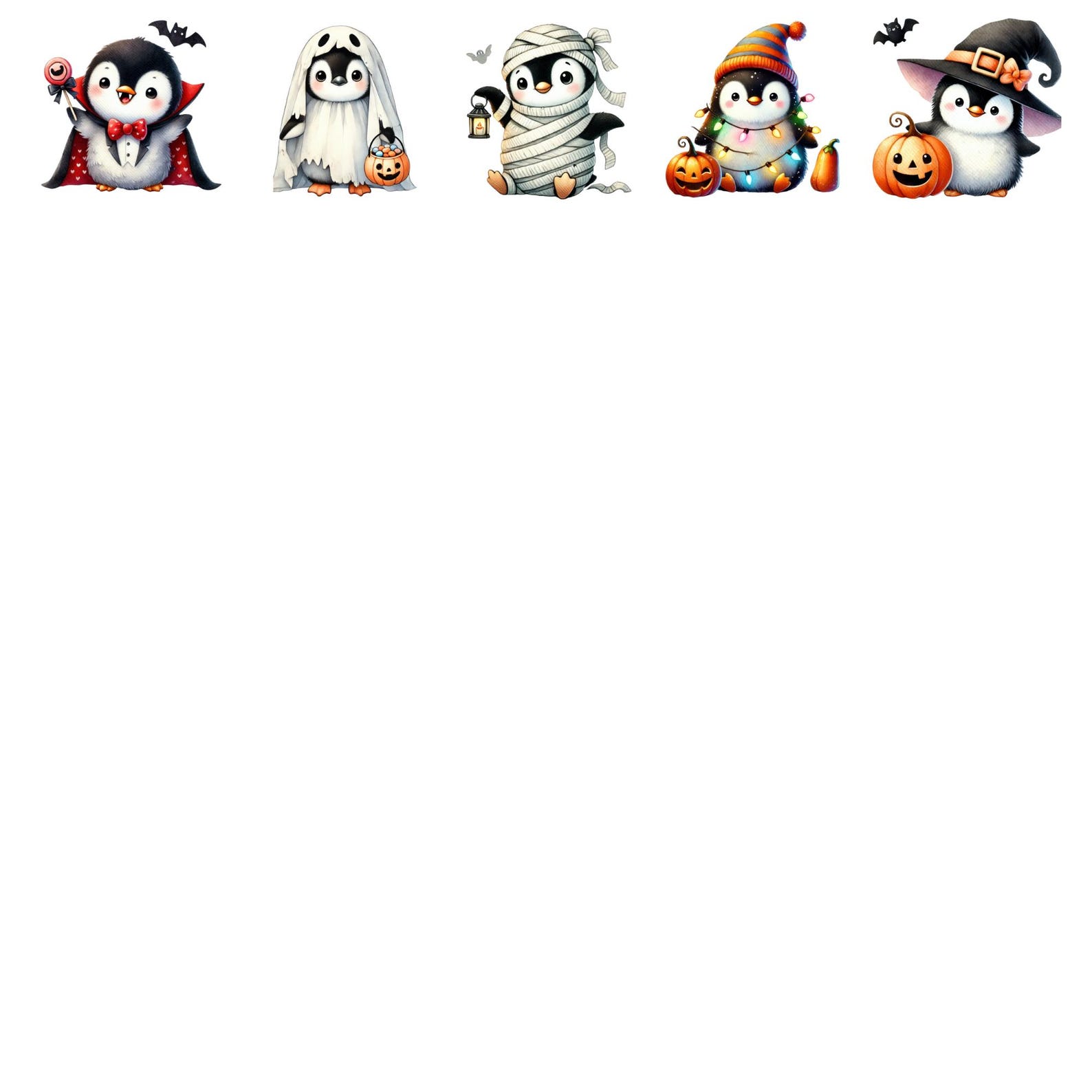 Watercolor Penguin Halloween Clipart: 30 PNG Images (digital Download ...