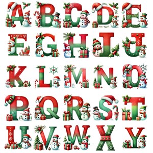 Christmas Alphabet Clipart | 36 PNG Watercolor Letters-numbers ...