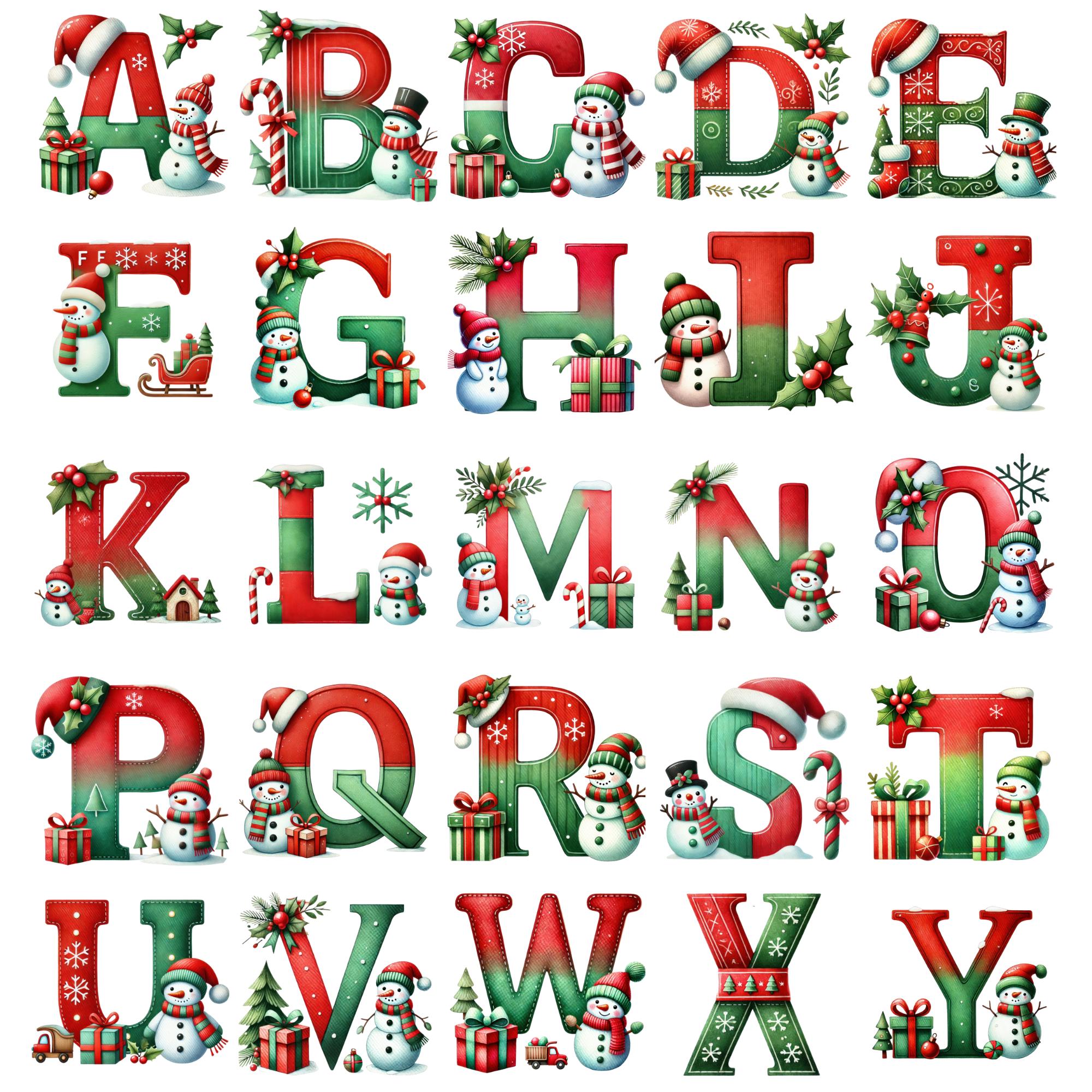 Christmas Alphabet Clipart | 36 PNG Watercolor Letters-numbers ...