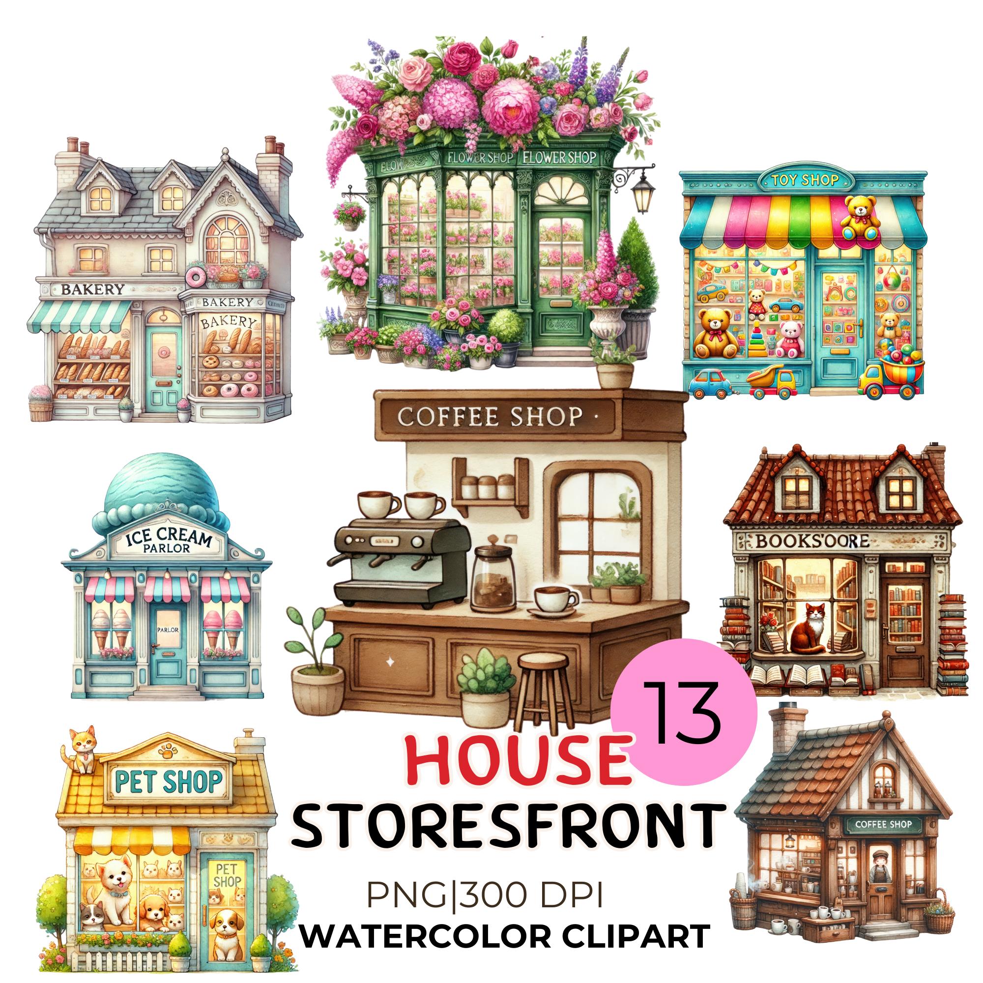 Watercolor Shopfront Clipart Set,storefront Clipart,house Shops PNG ...