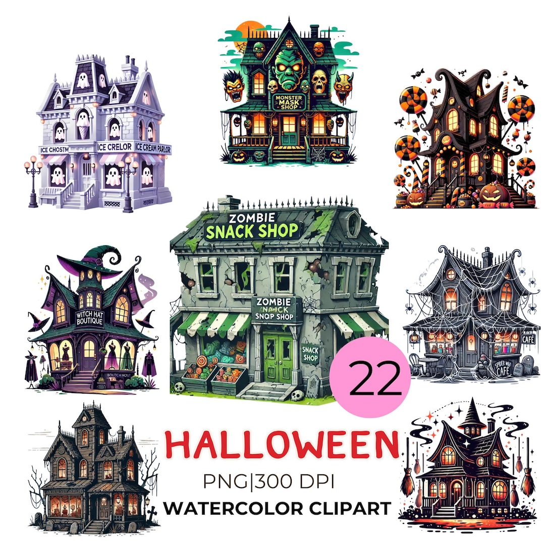 Haunted House Halloween Clipart | Spooky Digital Art | Zombie Shop ...
