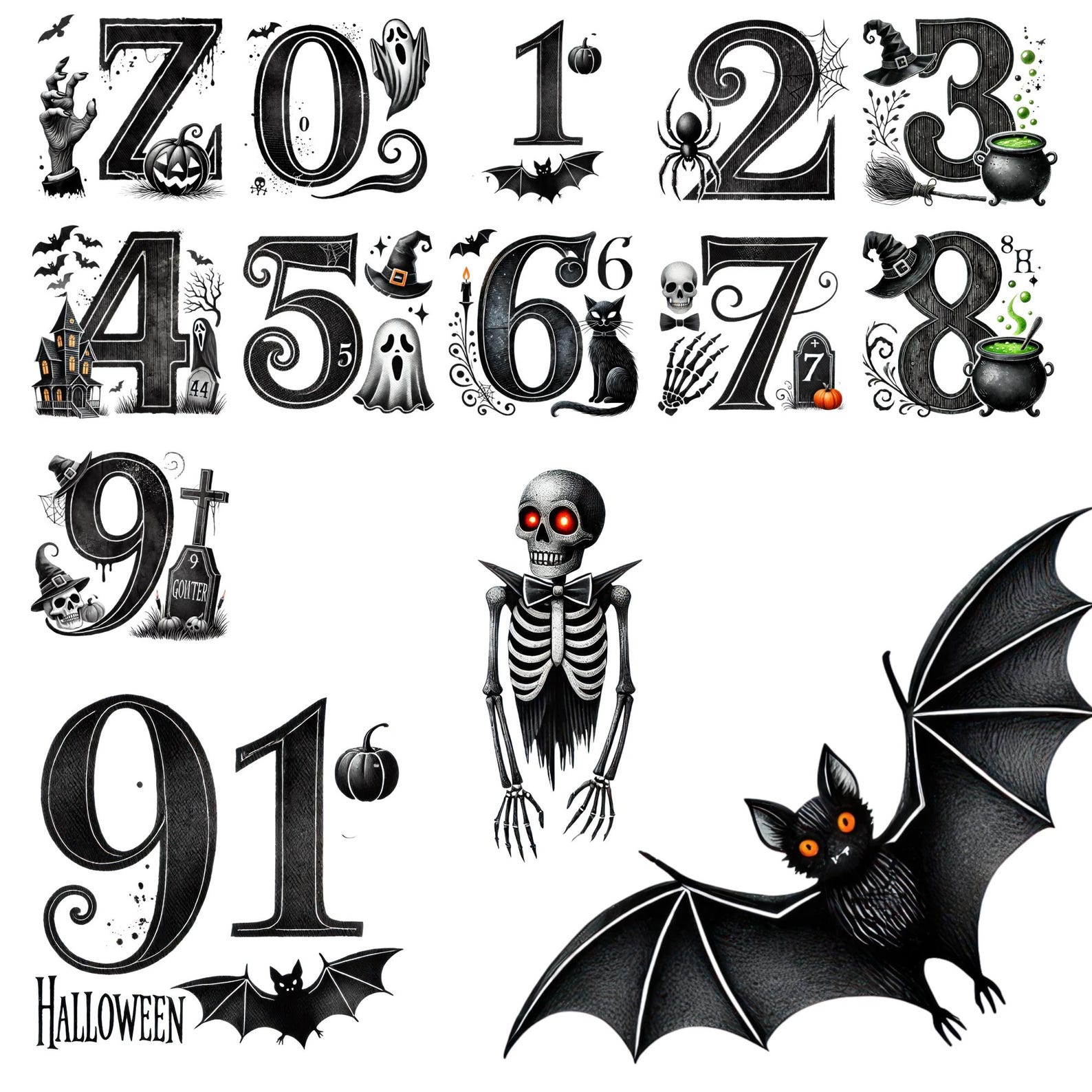 Halloween Alphabet Clipart | 39 PNG Watercolor Letters & Numbers ...