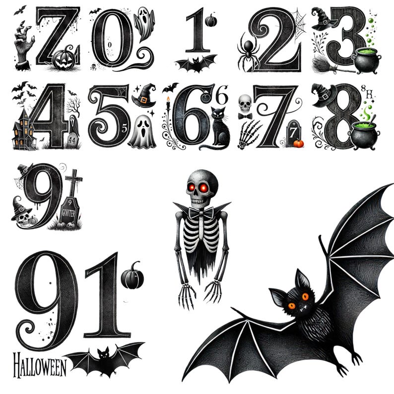 Halloween Alphabet Clipart | 39 PNG Watercolor Letters & Numbers ...