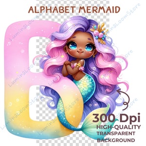 Mermaid Alphabet Clipart Set - Watercolor Mermaid Letters PNG, Vibrant ...