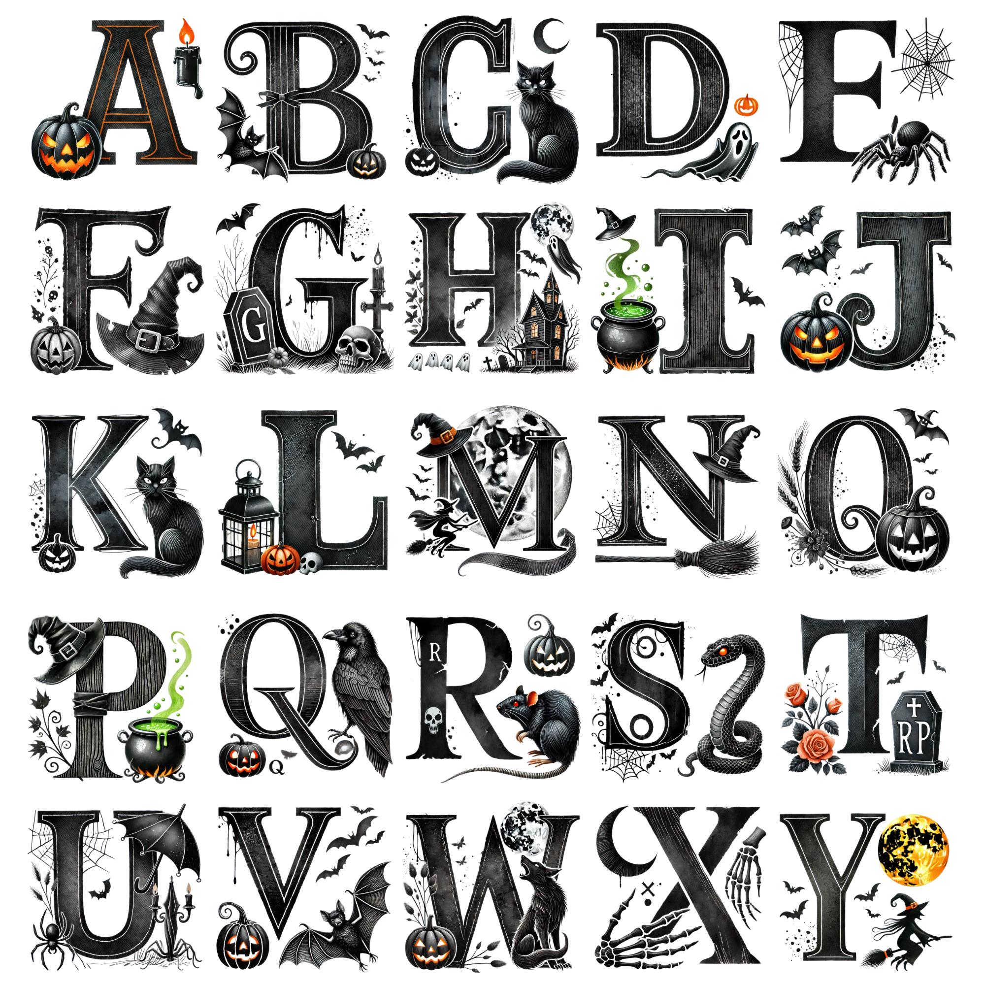 Halloween Alphabet Clipart | 39 PNG Watercolor Letters & Numbers ...