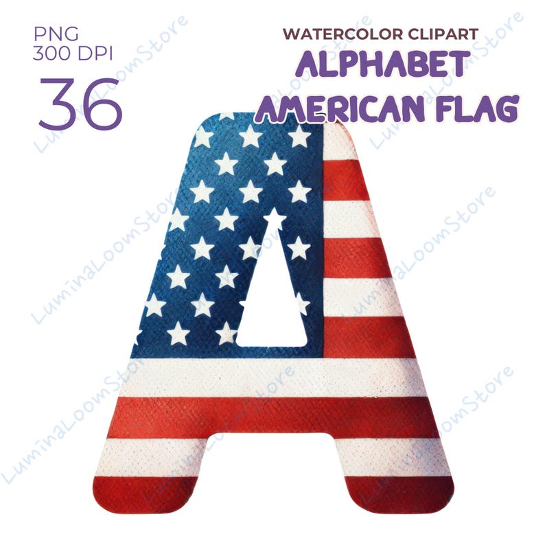 American Flag Alphabet Clipart, 36 PNG Digital Letters & Numbers ...