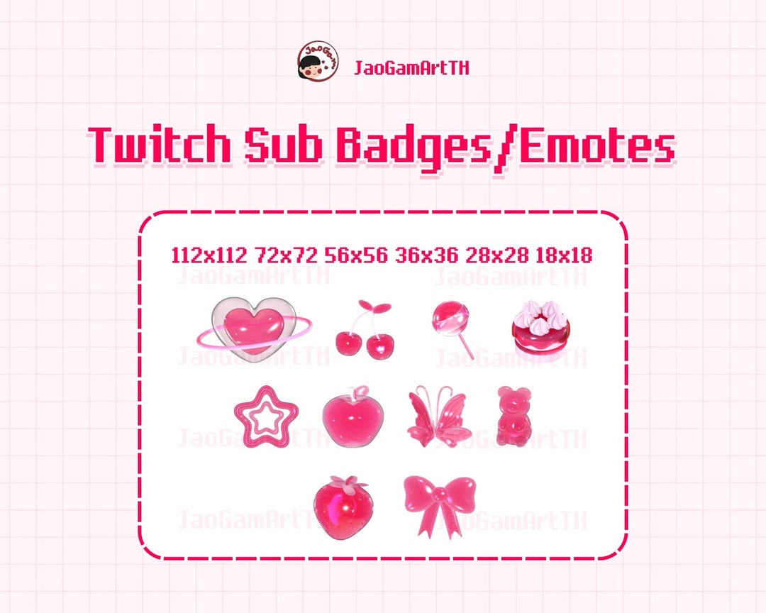 10 Twitch sub badges and emotes Y2K 3D cute pink sweet jelly. Twitch ...