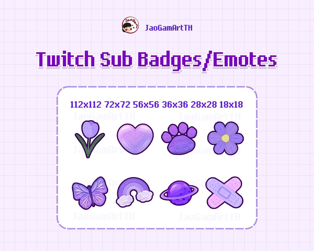 8 Twitch Sub Badges and Emotes Sweetie Purple Stickers. Twitch Badges ...