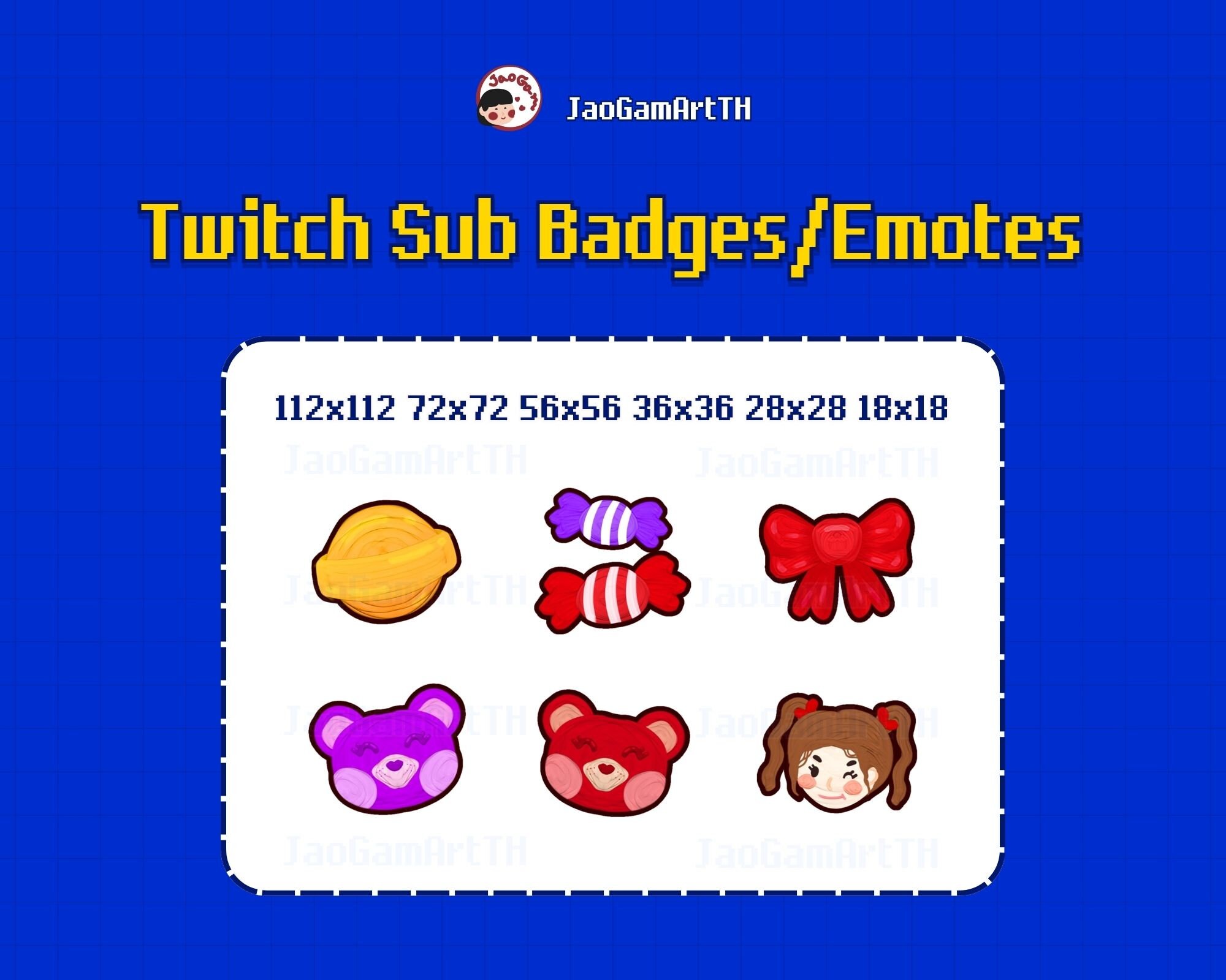 6 Twitch Sub Badges and Emotes Girl, Candy & Teddy Stickers. Twitch ...