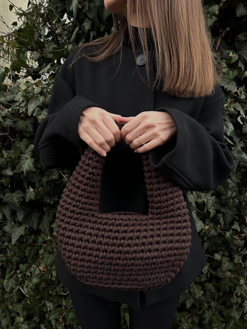 Handmade Crochet Tote Bag: Recycled Cotton Yarn Mini Bag - Etsy