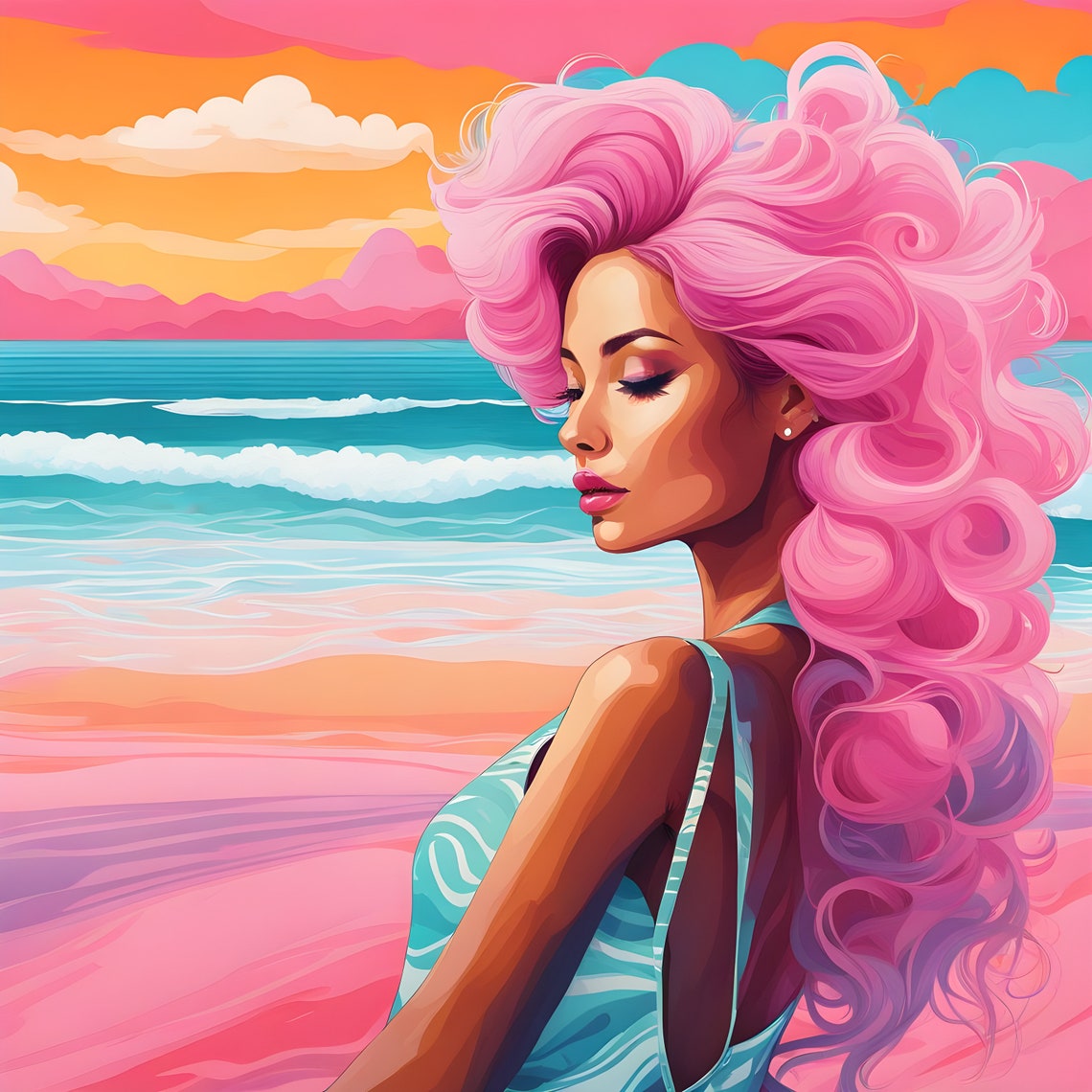 Cotton Candy Hair AI Prompt Red Digital Art Ai Art AI - Etsy