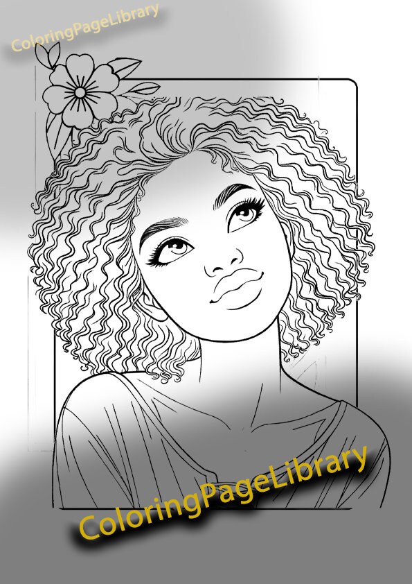 Girls Portrait Stylized for Coloring - Etsy