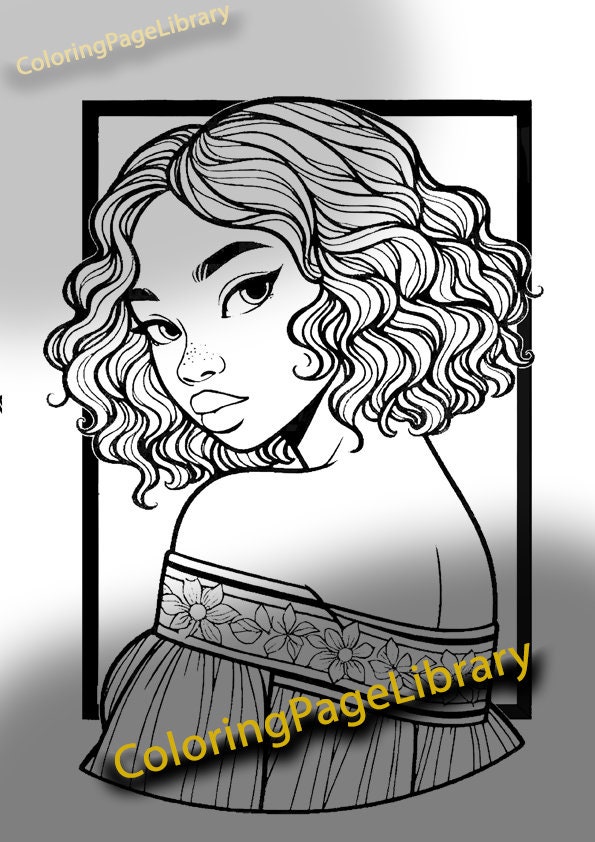 Girls Portrait Stylized for Coloring - Etsy