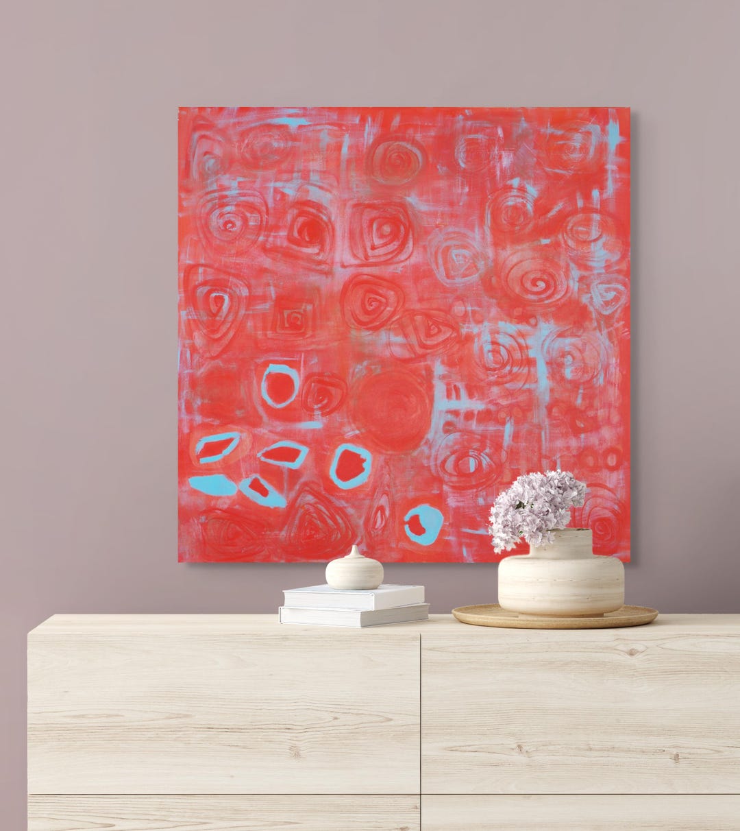 Red Abstract Canvas Print, Modern Coastal Wall Art - Etsy