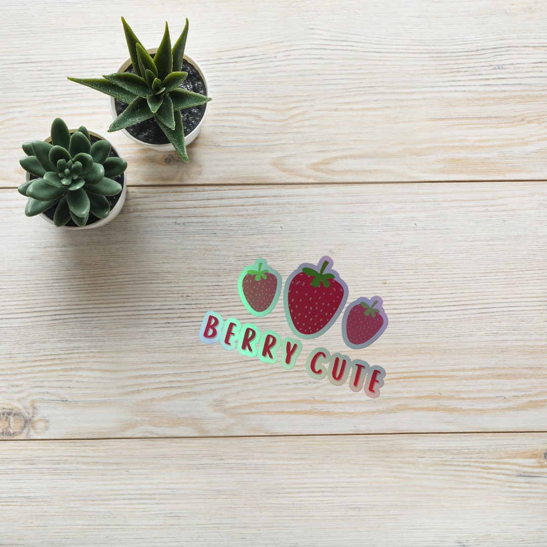Strawberry Sticker, Berry Cute Holographic Sticker, Strawberries ...