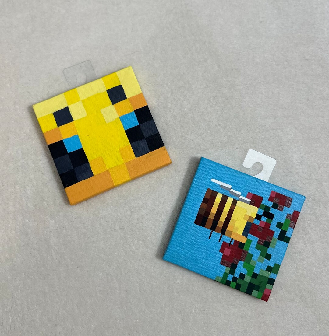 Minecraft Bumble Bee Painting | Small Canvas Painting | 5"x5" Wall ...
