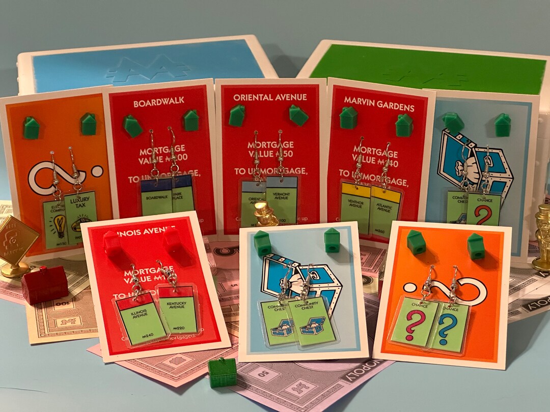 Monopoly Board Earrings With Stud Set Dangle Earrings Game Night ...