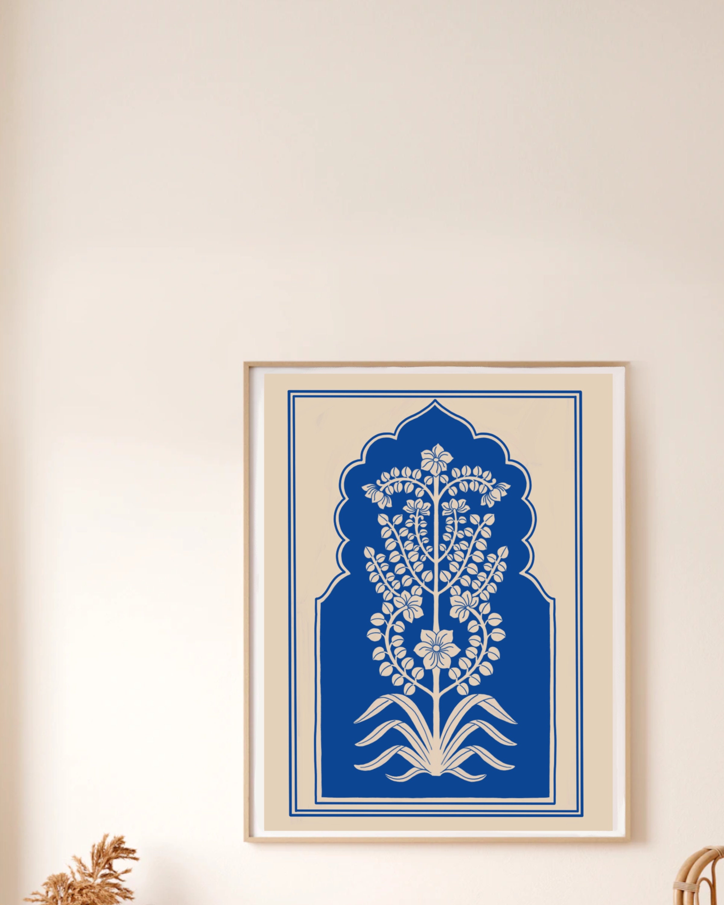 Blue Floral Mughal Print, Blue Indian Mughal Palace Art, Indian ...