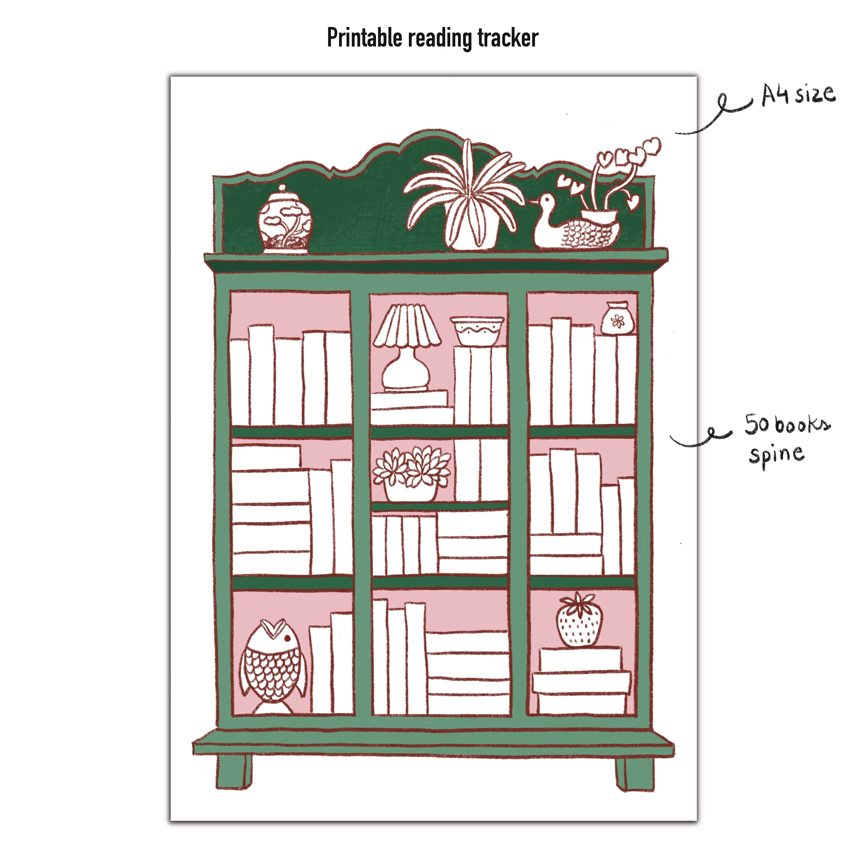 Reading Tracker Printable, Bookshelf Reading Log, A4 Size, Book Tracker ...
