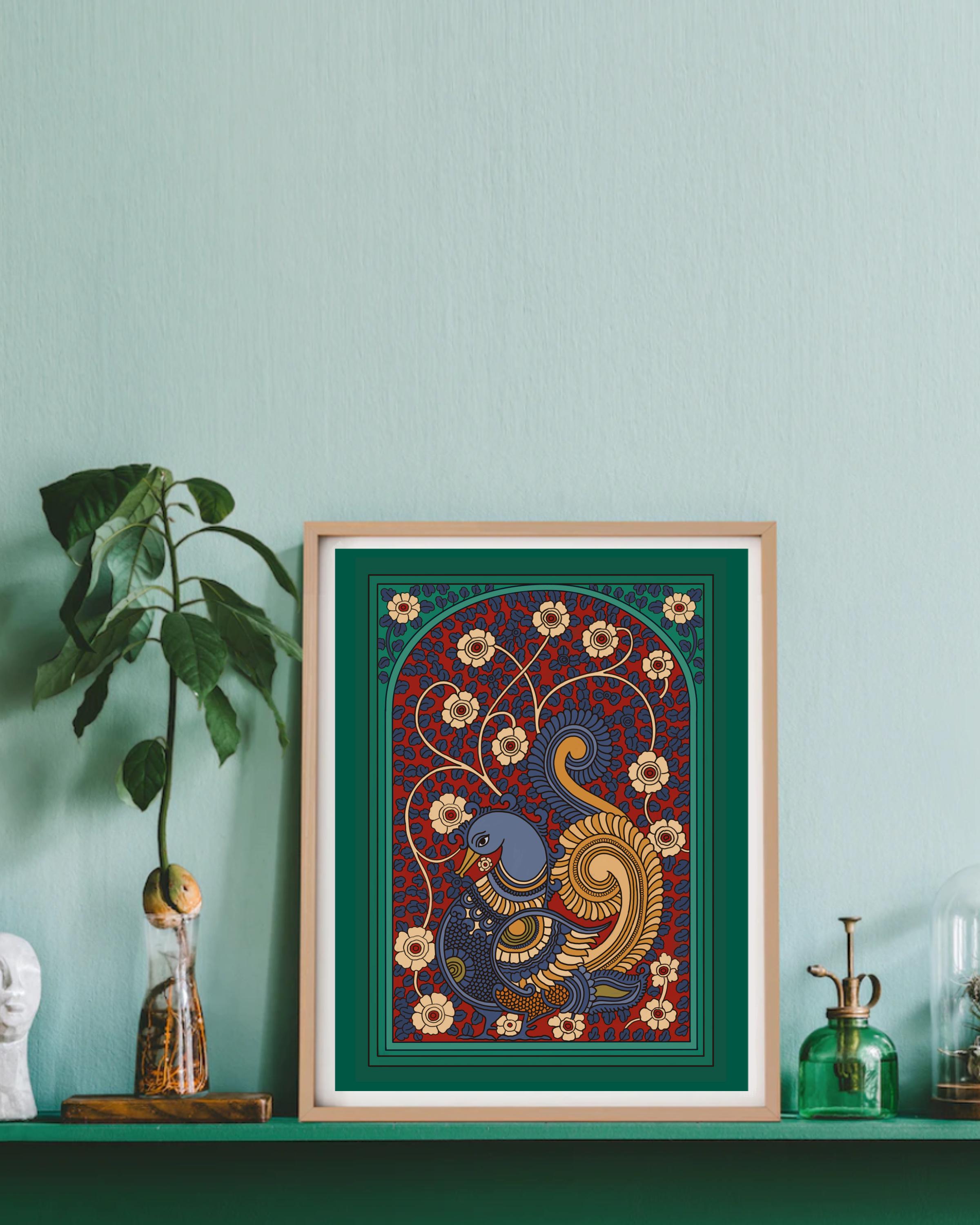 Kalamkari Tree of Life Peacock Art Print, Indian Folk Art (digital ...