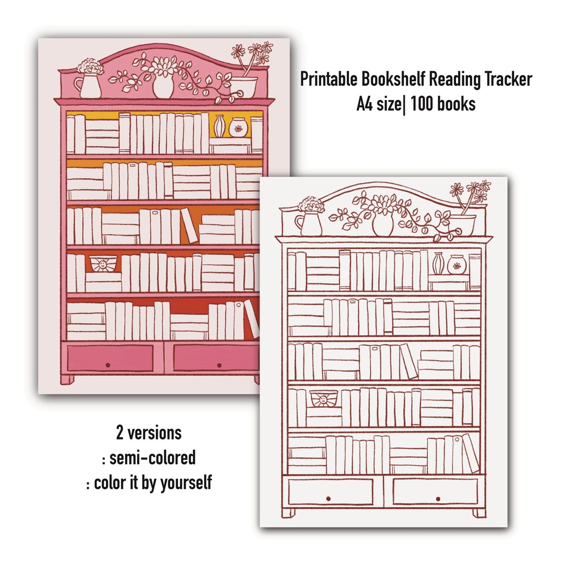 Reading Tracker Printable, Bookshelf Reading Log, A4 Size, Book Tracker ...