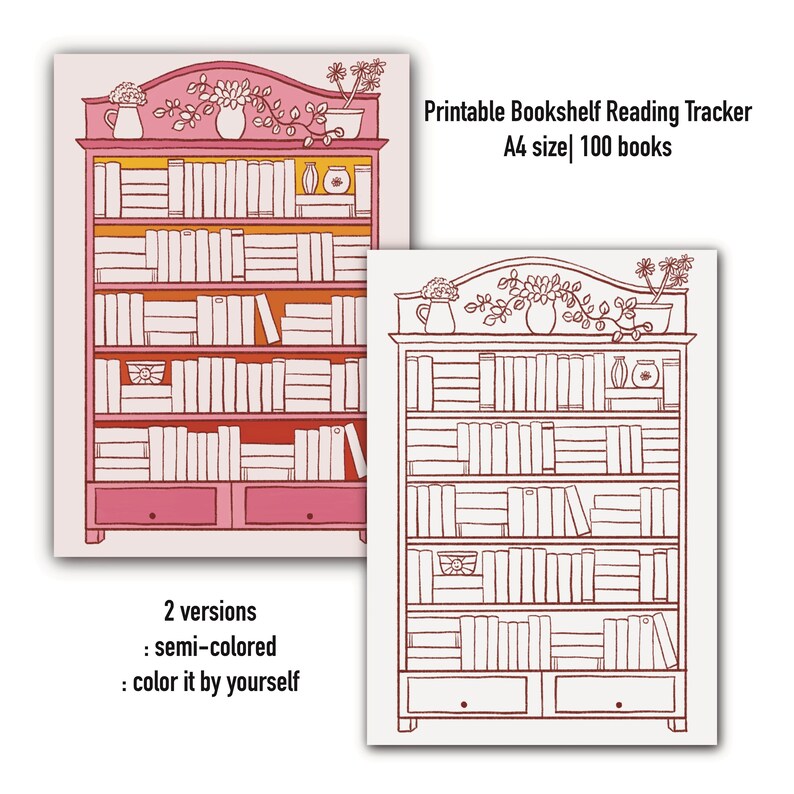 Reading Tracker Printable, Bookshelf Reading Log, A4 Size, Book Tracker ...