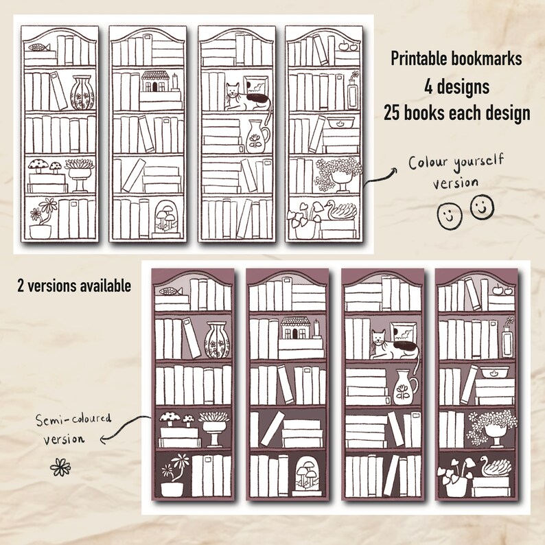 Bookshelf Reading Tracker Bookmarks: Coloring Page (digital Download ...