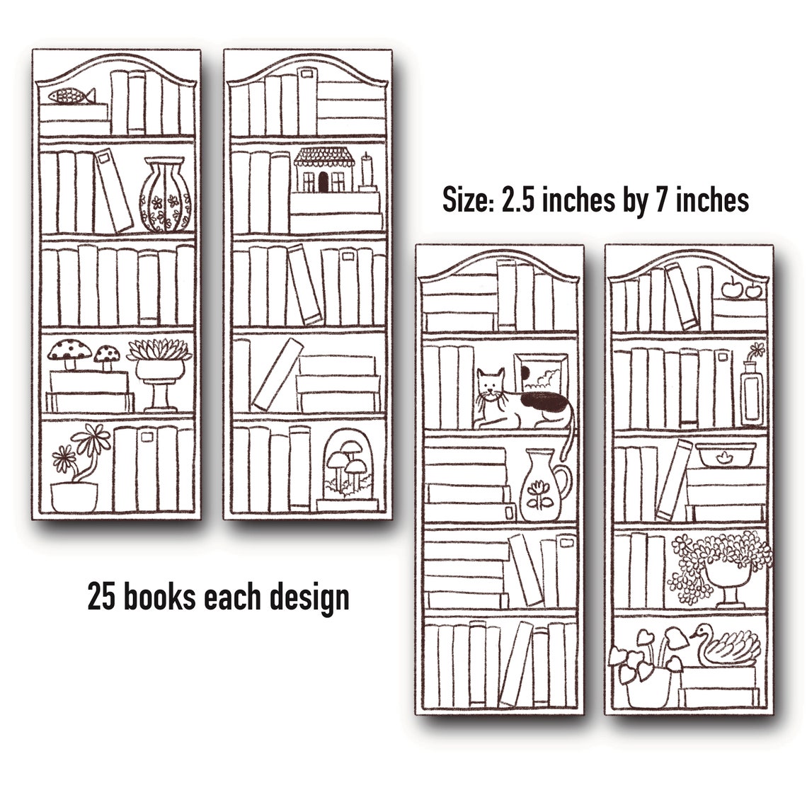 Bookshelf Reading Tracker Bookmarks: Coloring Page (digital Download ...