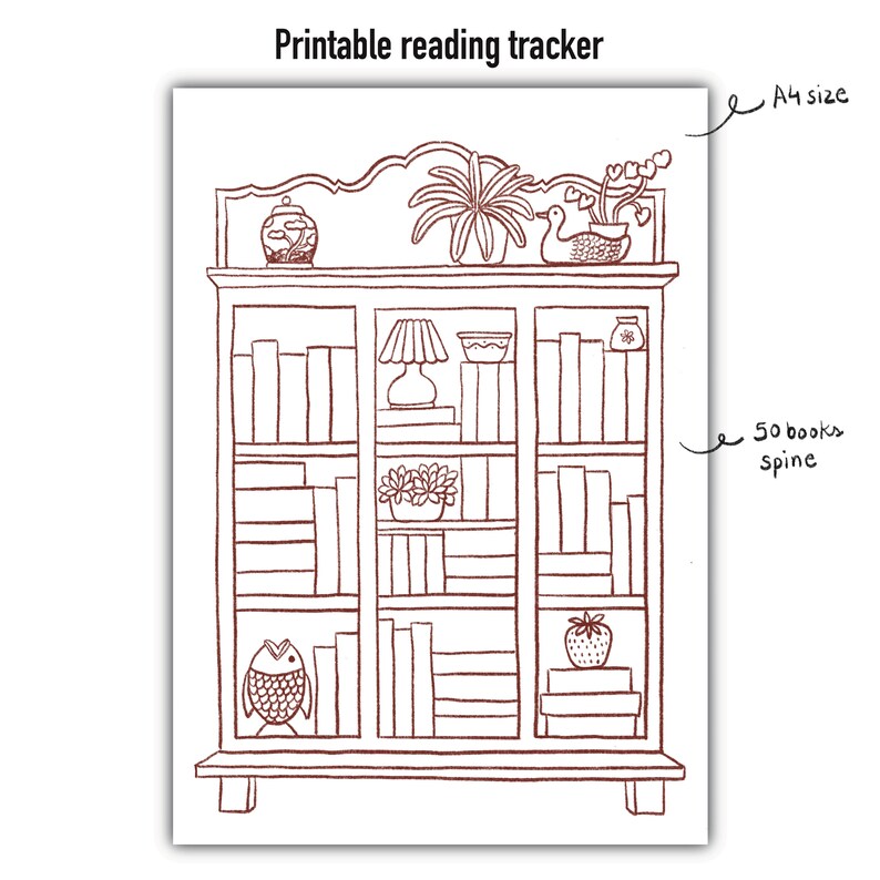 Reading Tracker Printable, Bookshelf Reading Log, A4 Size, Book Tracker ...
