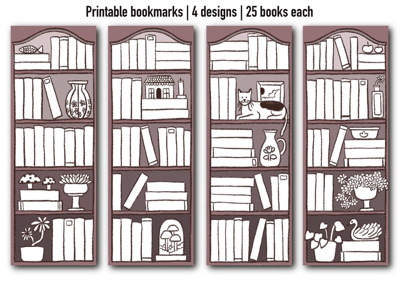 Bookshelf Reading Tracker Bookmarks: Coloring Page (digital Download ...