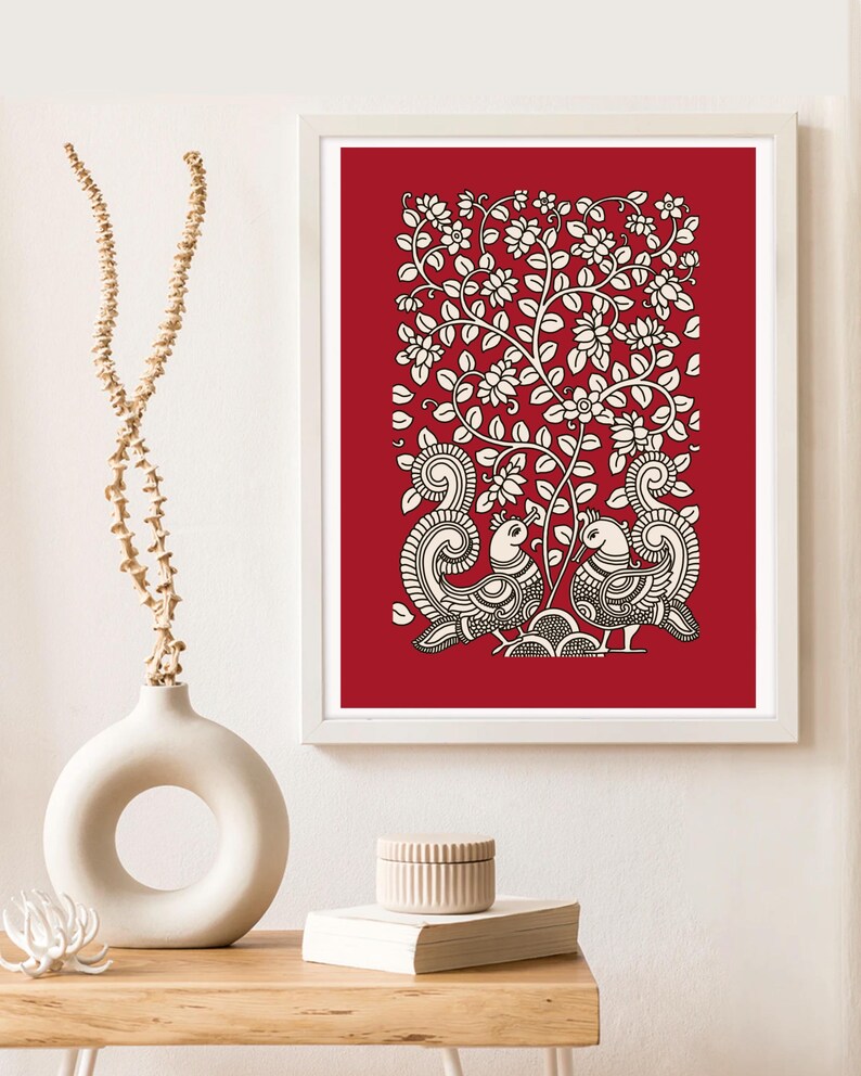 Kalamkari Art Print: Indian Tree of Life, Peacock Design (digital ...