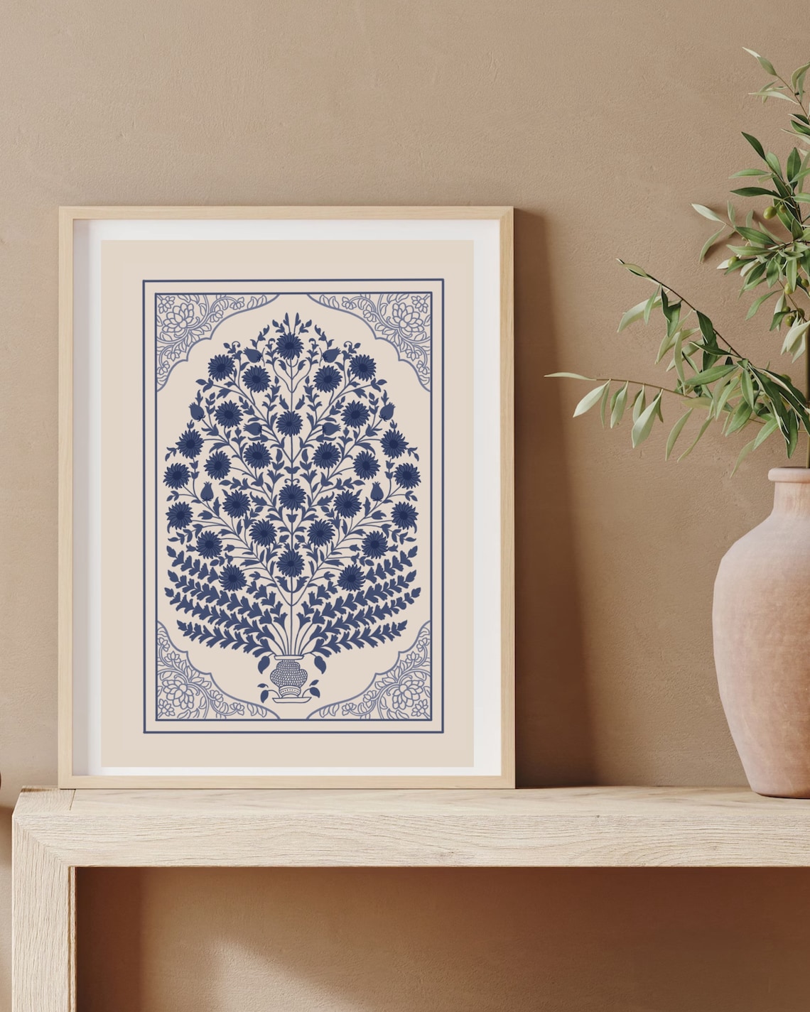 Floral Mughal Print, Blue and White Printable, Indian Vintage, Indian ...