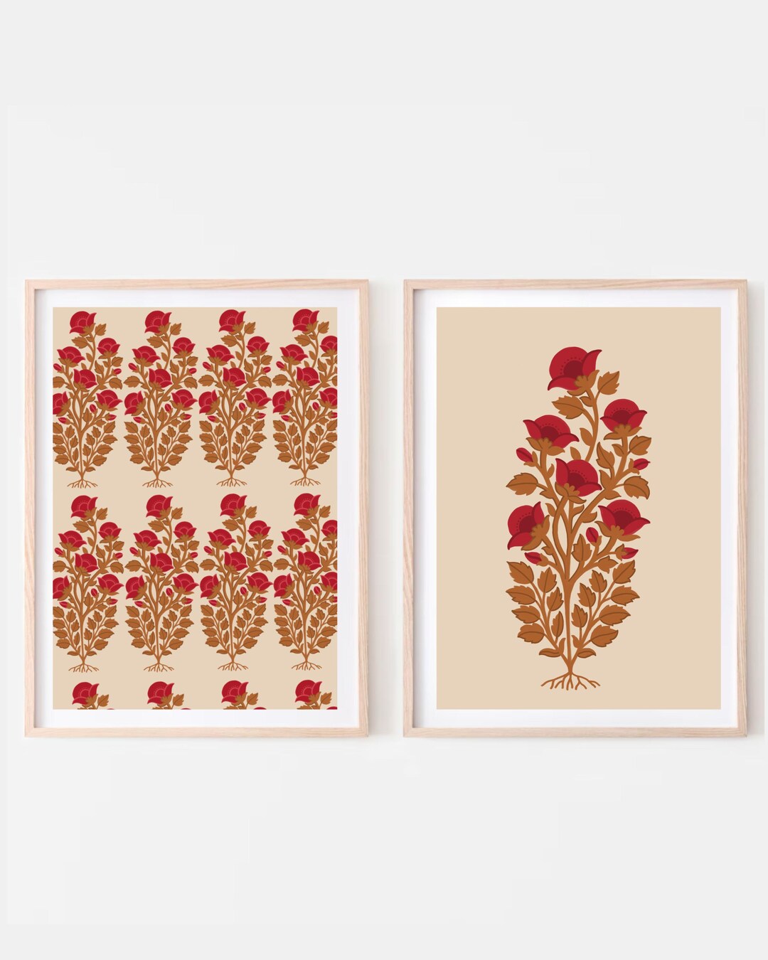 Indian Floral Art, Set of Two, Mughal Pattern, Floral Print,indian ...