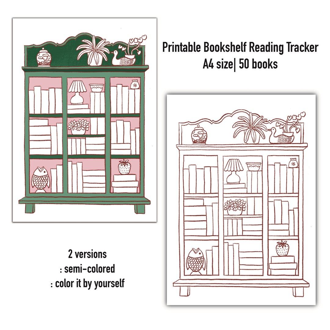 Reading Tracker Printable, Bookshelf Reading Log, A4 Size, Book Tracker ...
