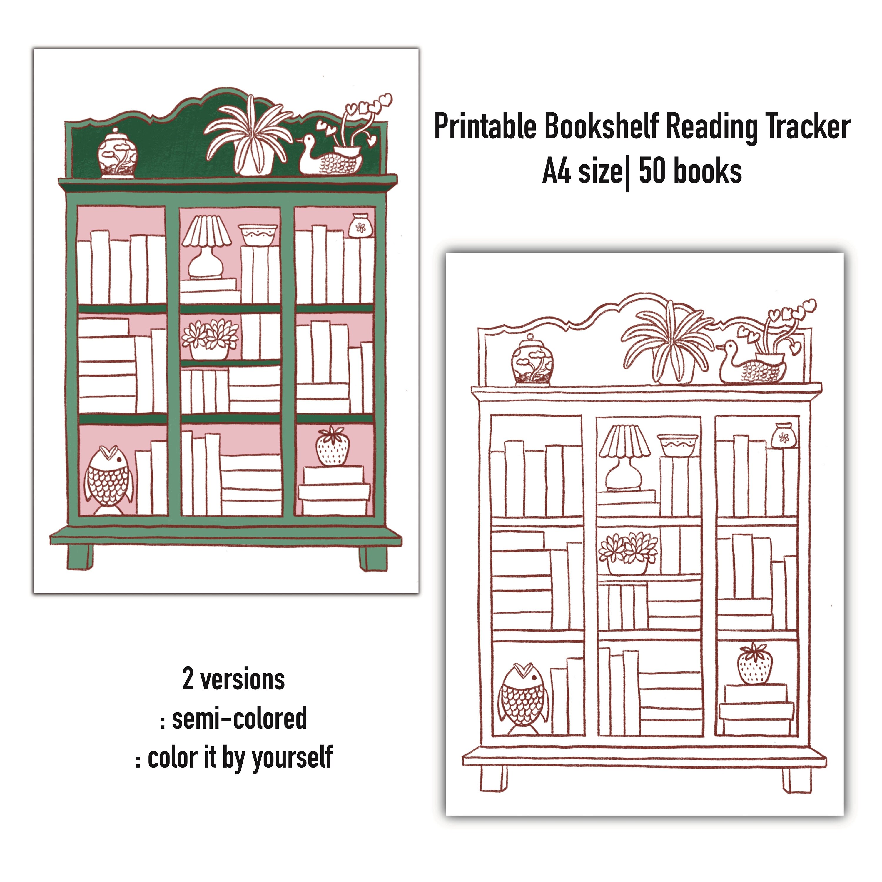 Reading Tracker Printable, Bookshelf Reading Log, A4 Size, Book Tracker ...