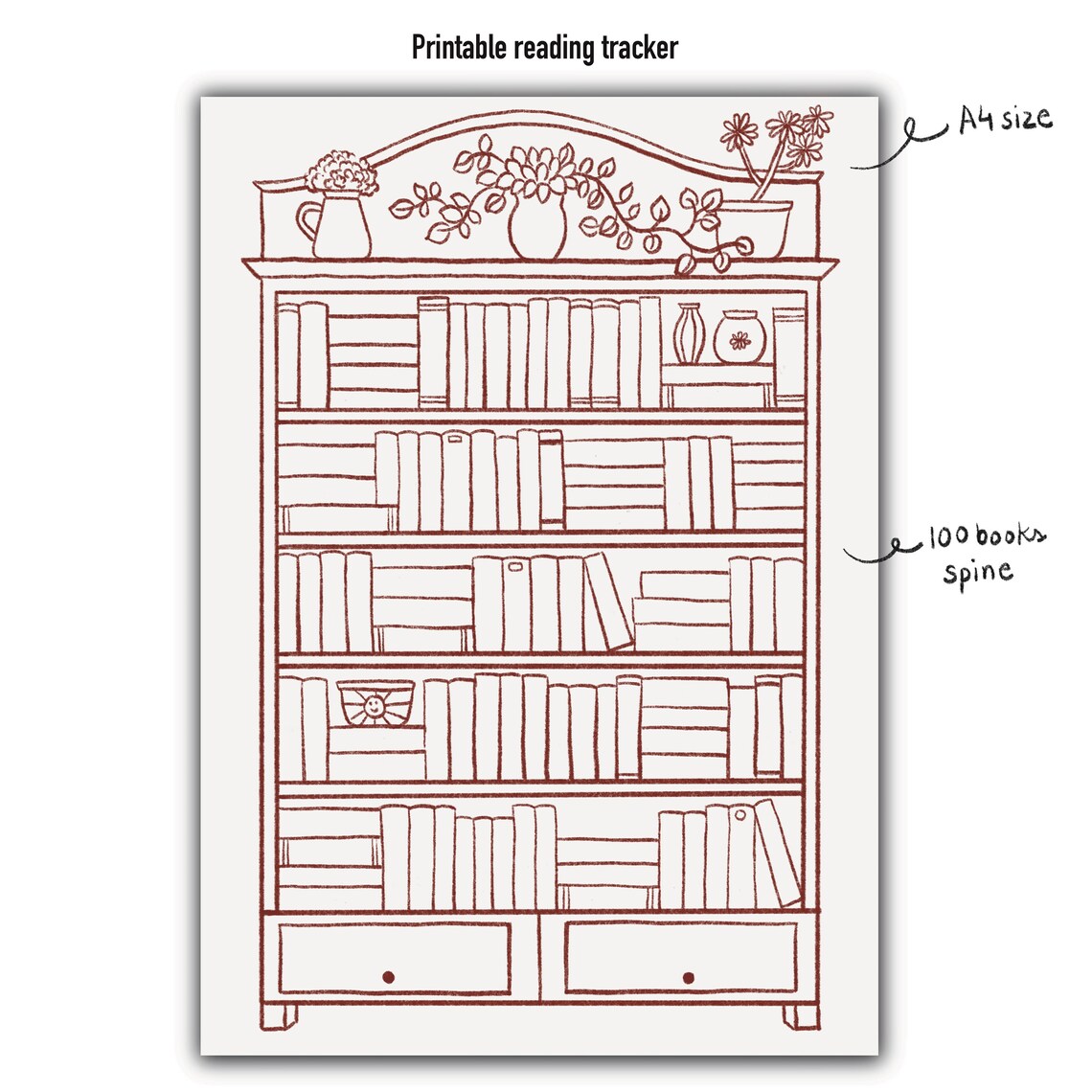Reading Tracker Printable, Bookshelf Reading Log, A4 Size, Book Tracker ...