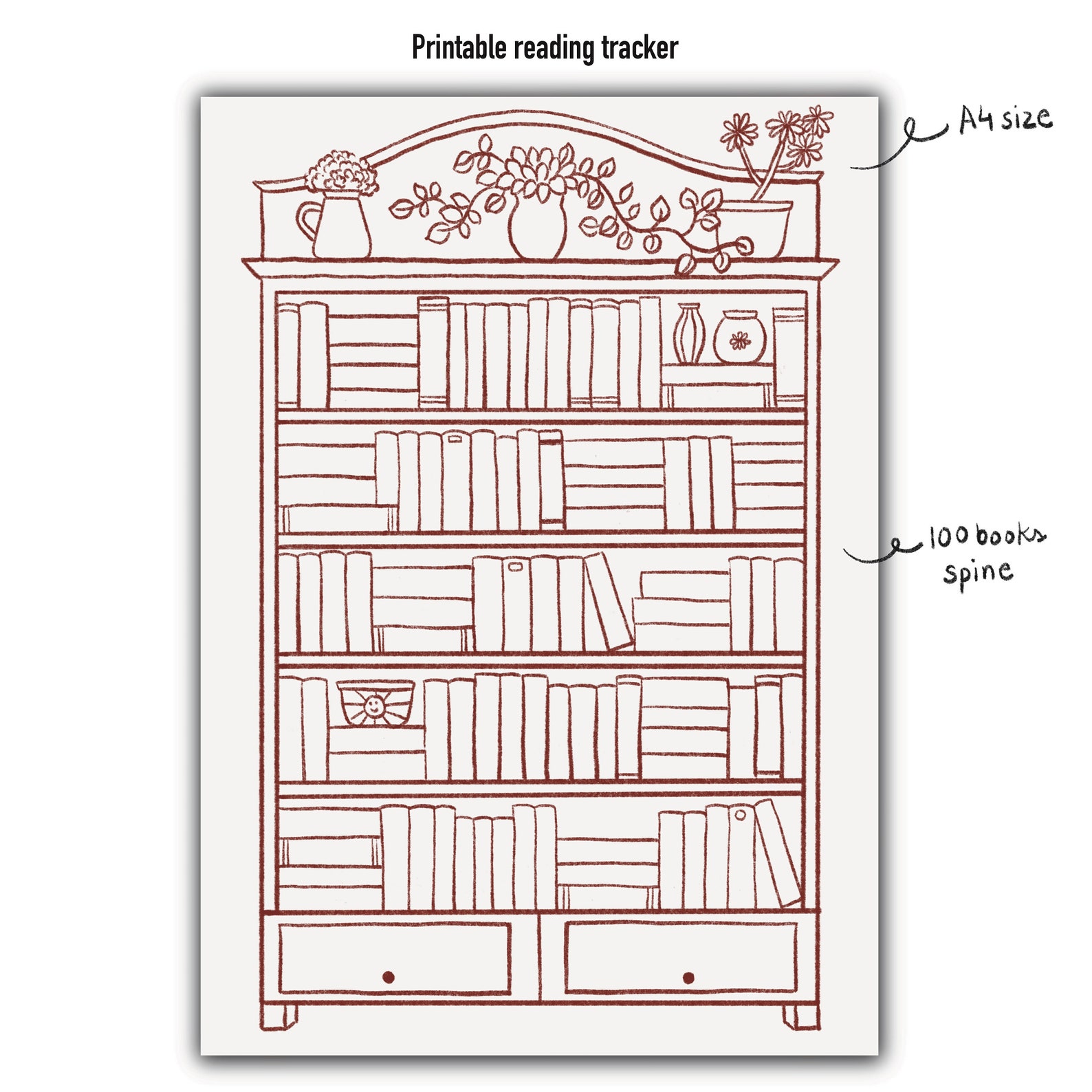Reading Tracker Printable, Bookshelf Reading Log, A4 Size, Book Tracker ...