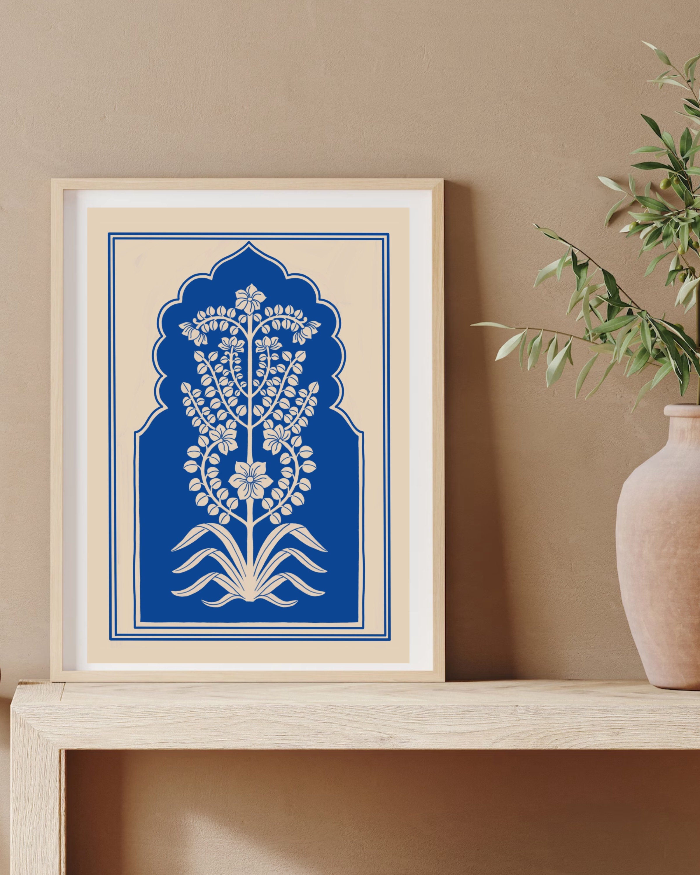 Blue Floral Mughal Print, Blue Indian Mughal Palace Art, Indian ...