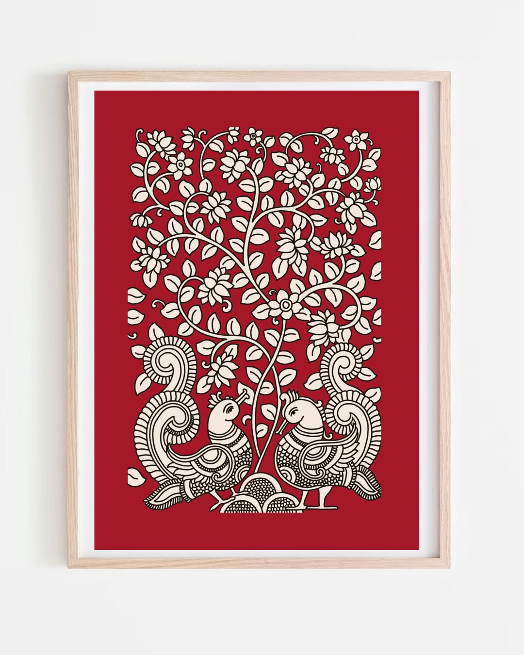 Kalamkari Art Print: Indian Tree of Life, Peacock Design (digital ...
