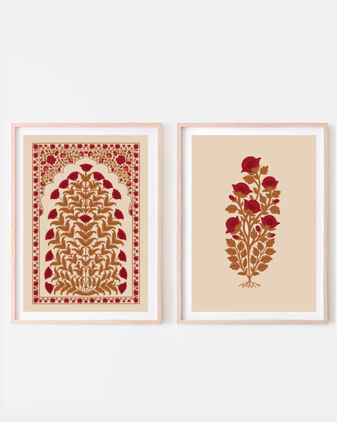 Indian Floral Art, Set of Two, Mughal Pattern, Floral Print,indian ...