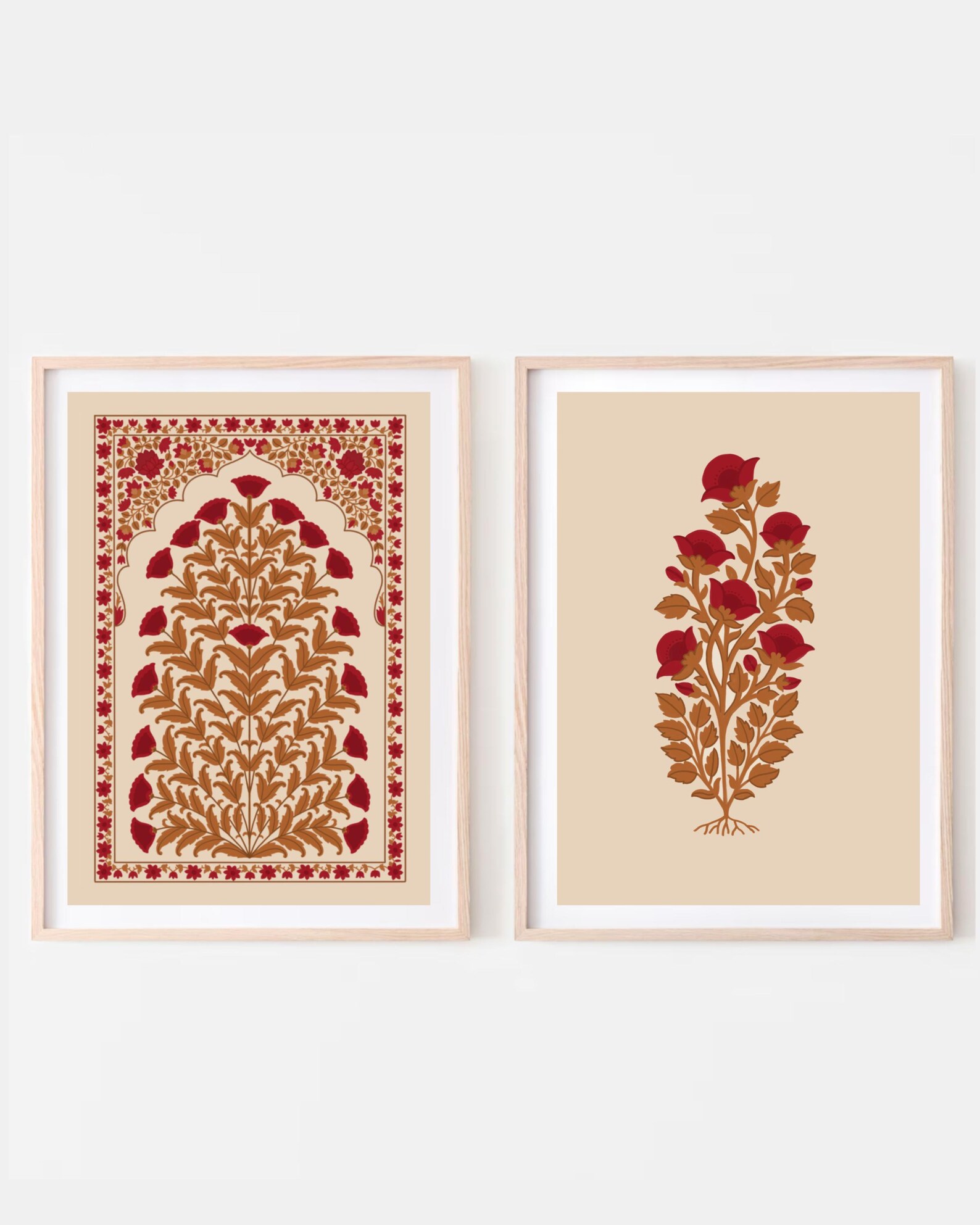 Indian Floral Art, Set of Two, Mughal Pattern, Floral Print,indian ...