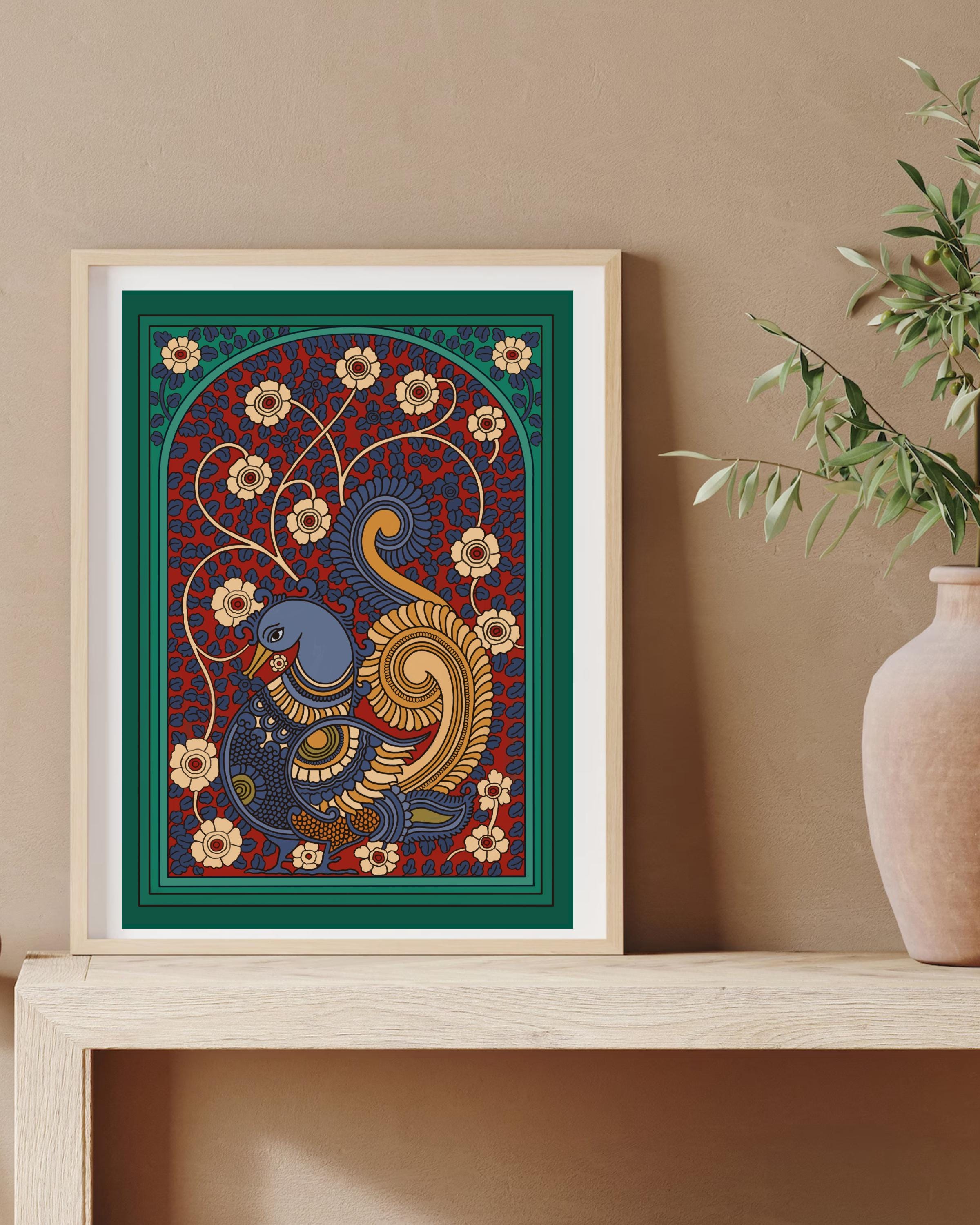 Kalamkari Tree of Life Peacock Art Print, Indian Folk Art (digital ...