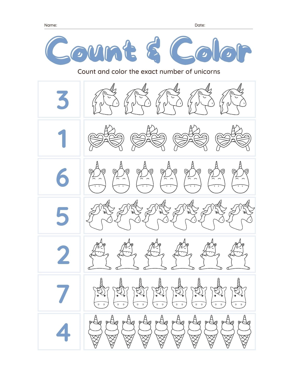 Count and Color, Kindergarten, Kids, Math, Learning, Numbers - Etsy