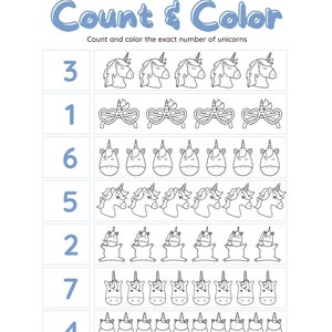 Count and Color, Kindergarten, Kids, Math, Learning, Numbers - Etsy