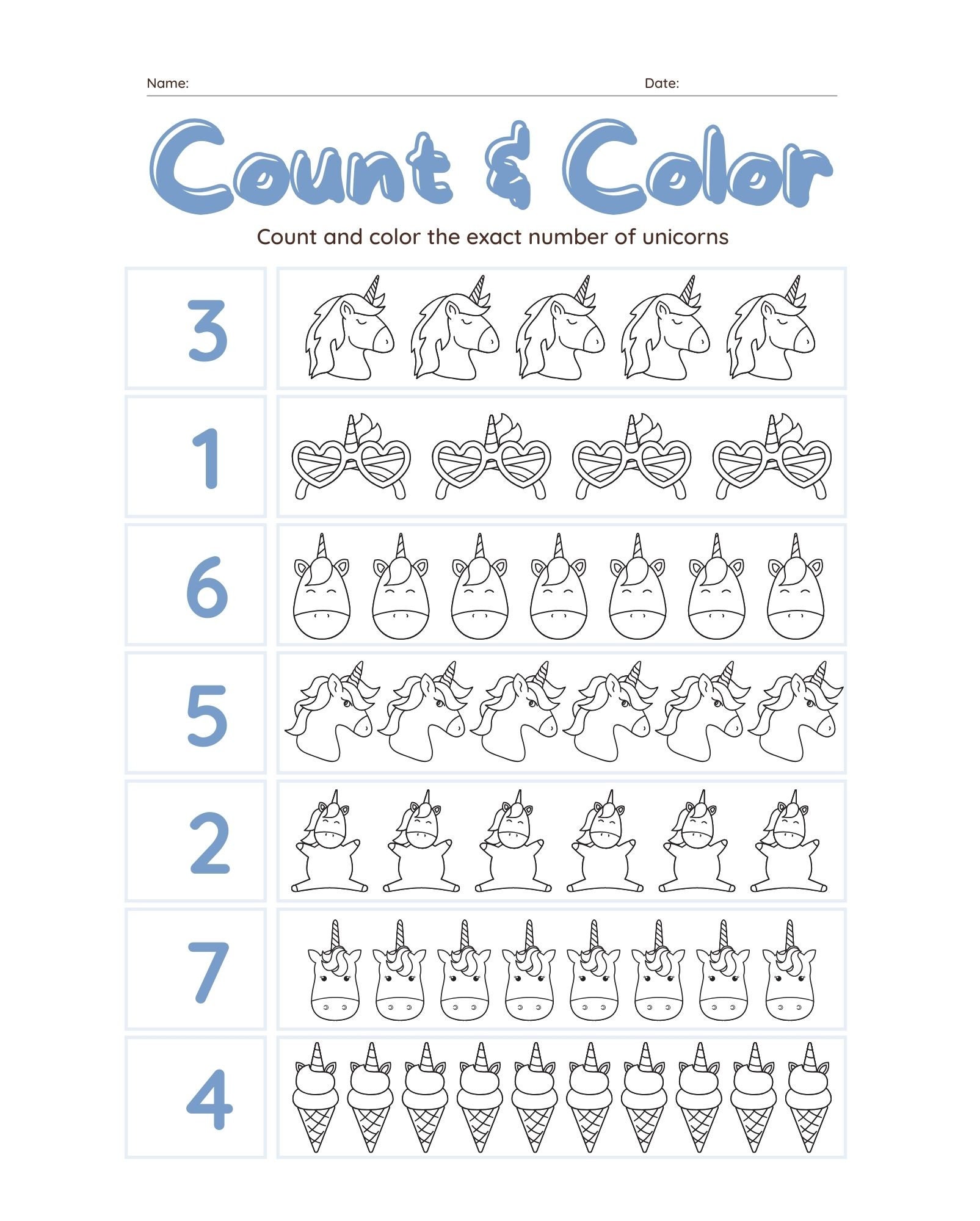 Count and Color, Kindergarten, Kids, Math, Learning, Numbers - Etsy