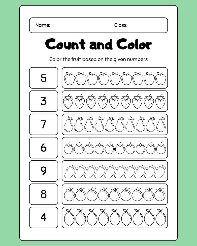 Count and Color, Kindergarten, Kids, Math, Learning, Numbers - Etsy