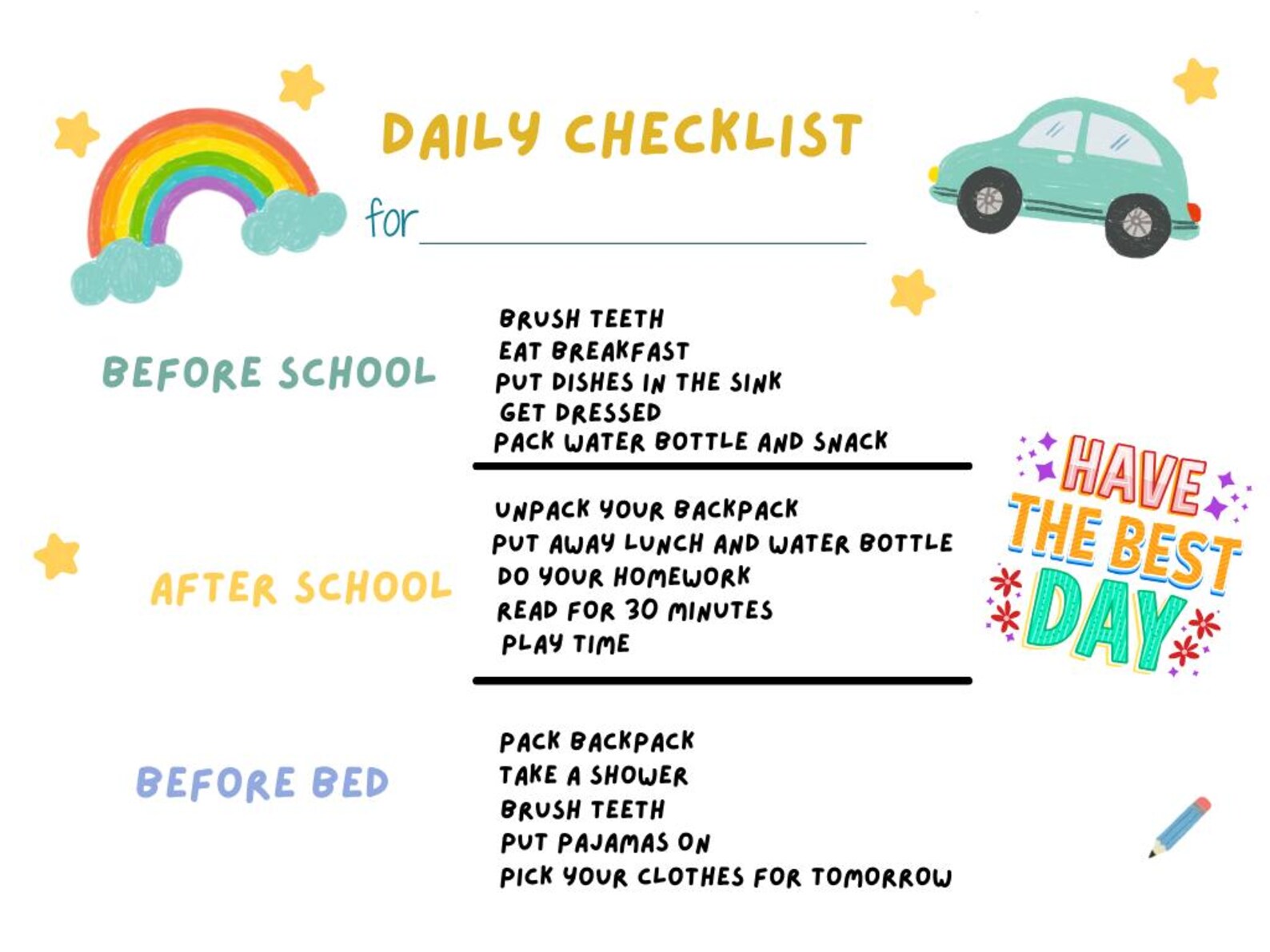 Digital Kids Daily Schedule-chore Chart-checklist-responsibilities - Etsy