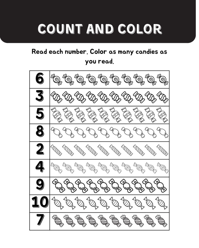 Count and Color, Kindergarten, Kids, Math, Learning, Numbers - Etsy