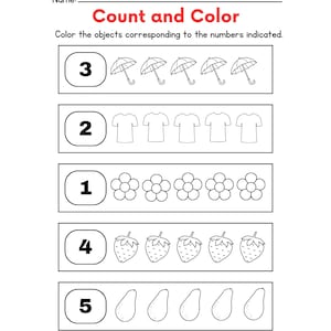 Count and Color, Kindergarten, Kids, Math, Learning, Numbers - Etsy