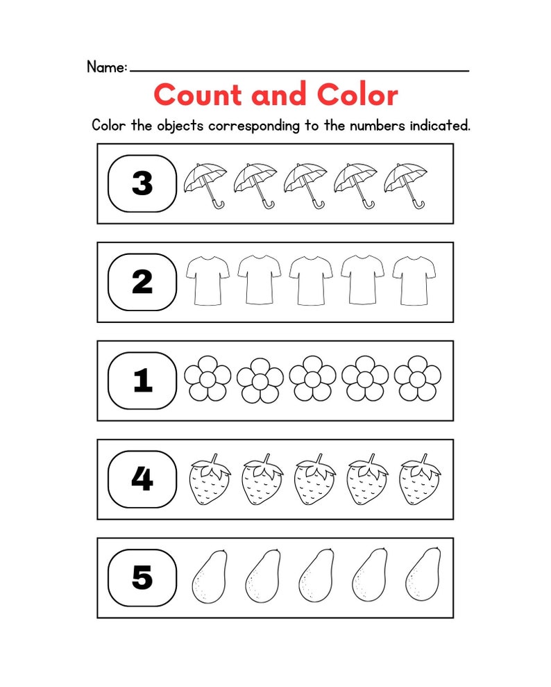 Count and Color, Kindergarten, Kids, Math, Learning, Numbers - Etsy